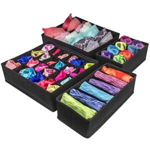 ruibolu closet underwear organizer drawer divider 4 set, fabric foldable cabinet closet bra organizers and storage boxes for storing socks, underpants panties,ties divider (black)