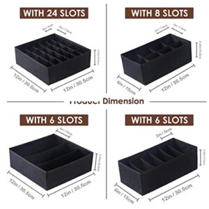 RUIBOLU Closet Underwear Organizer Drawer Divider 4 Set, Fabric Foldable Cabinet Closet Bra Organizers and Storage Boxes for Storing Socks, Underpants Panties,Ties Divider (BLACK)