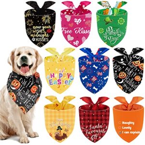 9 Pieces Holiday Dog Bandanas Halloween Dog Bandanas Thanksgiving Christmas Dog Handkerchief Adjustable Large Pet Scarf Washable Dog Scarves for Dog Costume Supply (Cute Pattern)