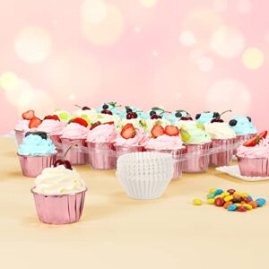 Farielyn-X (24 Pack x 7 Sets) Stackable Cupcake Carrier Holders with 168 Pack Cupcake Liners, Plastic Boxes for 24 Cupcakes, Clear Disposable Tall Dome Lid Cupcake Trays/Containers