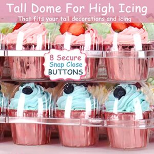 Farielyn-X (24 Pack x 7 Sets) Stackable Cupcake Carrier Holders with 168 Pack Cupcake Liners, Plastic Boxes for 24 Cupcakes, Clear Disposable Tall Dome Lid Cupcake Trays/Containers