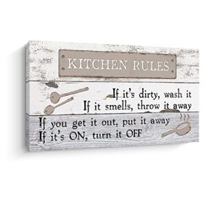 pinetree art kitchen decor funny kitchen rules quote canvas wall decor vintage modern rustic farmhouse kitchen decorative (14" x 7", gray)