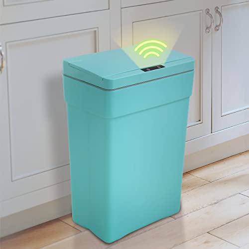 Trash Can Automatic Touch Free Garbage Can Plastic Rectangle Waste Basket with Lid Infrared Motion Sensor for Bathroom Kitchen Bedroom 13 Gallon 50 Liter(Blue)