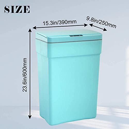 Trash Can Automatic Touch Free Garbage Can Plastic Rectangle Waste Basket with Lid Infrared Motion Sensor for Bathroom Kitchen Bedroom 13 Gallon 50 Liter(Blue)