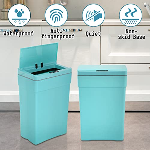 Trash Can Automatic Touch Free Garbage Can Plastic Rectangle Waste Basket with Lid Infrared Motion Sensor for Bathroom Kitchen Bedroom 13 Gallon 50 Liter(Blue)