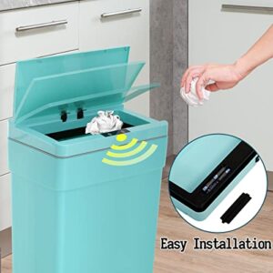 Trash Can Automatic Touch Free Garbage Can Plastic Rectangle Waste Basket with Lid Infrared Motion Sensor for Bathroom Kitchen Bedroom 13 Gallon 50 Liter(Blue)