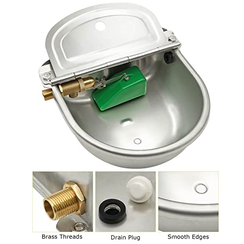 MACGOAL Stainless Steel Automatic Waterer Bowl with Brass Float Valve and Drain Plug, Auto Float Water Bowl Water Trough for Livestock Dog Goat Pig Waterer