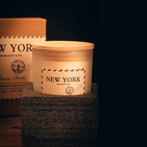 Memory Shadow Hand-Poured Scented Jar Candle - Aromatherapy Scented Candles, New York - Long Lasting Soy Wax Candle - Single Wick - Scents of Bergamot & FIG, 8.82 oz