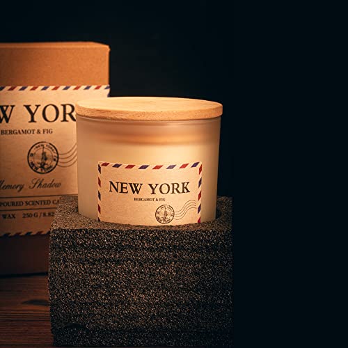 Memory Shadow Hand-Poured Scented Jar Candle - Aromatherapy Scented Candles, New York - Long Lasting Soy Wax Candle - Single Wick - Scents of Bergamot & FIG, 8.82 oz