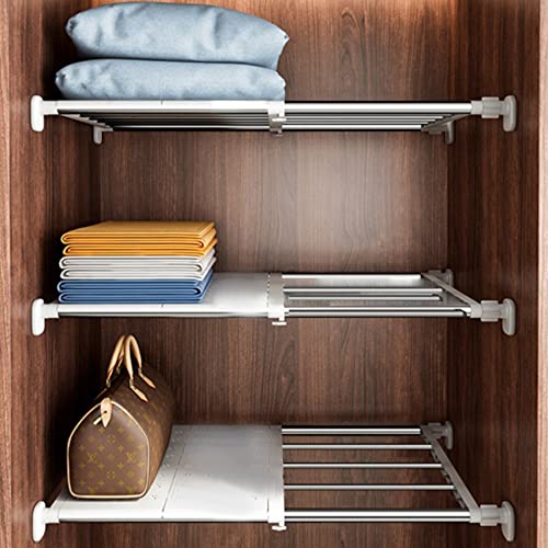 ChoiCARE Closet Tension Shelf & Rod, Adjustable Organizer for Closet, Expandable Closet Tension Shelf Storage Rack for Cabinet Wardrobe Cupboard Kitchen Bedroom ((13-20.9) x 11.8'')