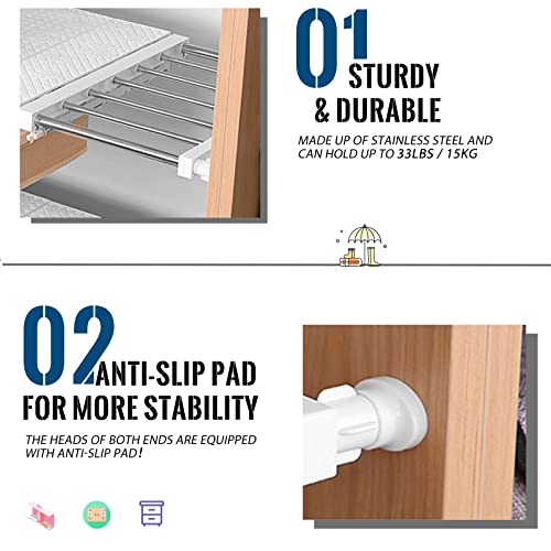 ChoiCARE Closet Tension Shelf & Rod, Adjustable Organizer for Closet, Expandable Closet Tension Shelf Storage Rack for Cabinet Wardrobe Cupboard Kitchen Bedroom ((13-20.9) x 11.8'')