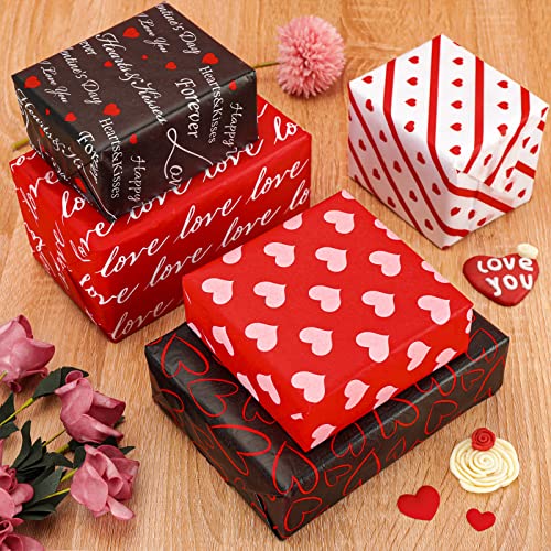 Whaline 90Pcs Valentine's Day Tissue Paper Red Black Gift Wrapping Paper Heart Love Pattern Art Tissue Paper for DIY Craft Birthday Valentine's Day Wedding Holiday Decoration, 14 x 20 Inch