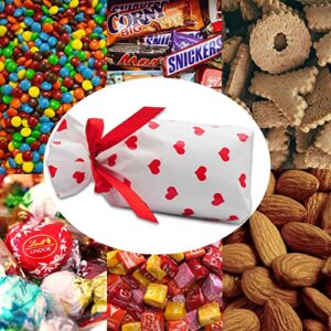 Lovely Valentine's Day Red Cellophane Bags - 50 Packs Heart Theme Plastic Treat Bags Candy Cookies Goodies Snack Gift Bags for Kids Favor, Baby Shower Wedding Christmas Holiday Party Wrap Supplies