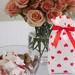 Lovely Valentine's Day Red Cellophane Bags - 50 Packs Heart Theme Plastic Treat Bags Candy Cookies Goodies Snack Gift Bags for Kids Favor, Baby Shower Wedding Christmas Holiday Party Wrap Supplies