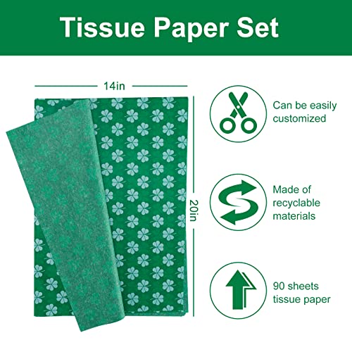 Whaline Easter Tissue Paper Green Blue Gift Wrapping Paper Rabbit Bunny Clover Eggs Flower Art Tissue Paper for Easter St. Patrick's Day DIY Craft Birthday Wedding Decor, 14 x 20 Inch, 90Pcs