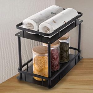 FunViet Modern Bathroom Organizer Countertop,2-Tier Black Aluminum Counter Organizer and Storage Shelf Holder for Bathroom, Kitchen, Bedroom,Office Desk,Pantry and Coffee Bar.