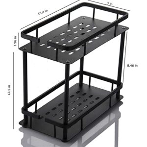 FunViet Modern Bathroom Organizer Countertop,2-Tier Black Aluminum Counter Organizer and Storage Shelf Holder for Bathroom, Kitchen, Bedroom,Office Desk,Pantry and Coffee Bar.