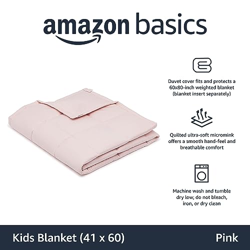 Amazon Basics Kid's Cotton Weighted Blanket, 7 Pound, Pink, 41 x 60 Inch