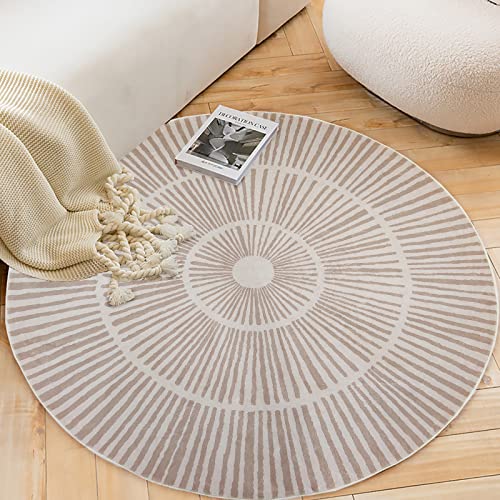 TEALP Round Rug 4Ft Modern Area Rug Soft Faux Wool Rug for Living Room Nonslip Circle Rug with Sunshine Pattern Washable Floor Carpet for Bedroom Laundry Room Nursery Decor Chic Geometric Rug, Camel