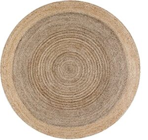 vipanth hand braided round grey with natural border jute rug handmade area rug for home decor, kitchen, hallway, living room (60 x 60 cm round)