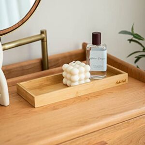 Natural Bamboo Vanity Tray- Slip-Resistant Wooden Bathroom Organizer for Toilet Tank and Counter Top - Home and Kitchen Decor Wood Holder (Small)