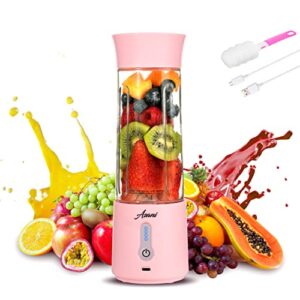 portable blender for shakes and smoothies, usb rechargeable personal blender, mini blender with a 17.6oz capacity, strong stainless-steel blades, and powerful motor, for travel, camping, gym (pink)