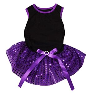 petitebella plain sequins tutu puppy dog dress (black/purple, large)