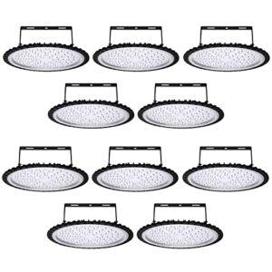 papsbox 10 pack 300w ufo high bay lights,30000lm 6500k super bright daylight white highbay led light fixture,110v area lamp ip65 for shop garage warehouse workshop gym factory commercial lighting