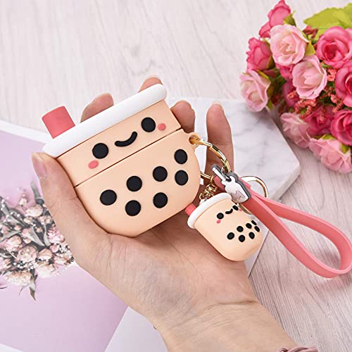 Cute Airpods 3 Case Cover with Boba Keychain Girly Pink Milk Tea Design Compatible with AirPods 3rd Generation Case 2021 for Women and Girls