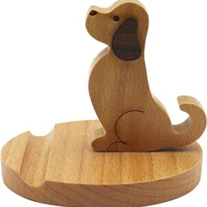 Pokanic Cell Phone Tablet Wooden Stand Dock Holder Cradle Mount Organizer Charger Station Table Desk Room Office School Kitchen Non-Slip Wood (Dog)