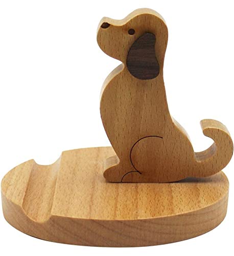 Pokanic Cell Phone Tablet Wooden Stand Dock Holder Cradle Mount Organizer Charger Station Table Desk Room Office School Kitchen Non-Slip Wood (Dog)