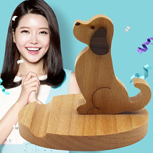 Pokanic Cell Phone Tablet Wooden Stand Dock Holder Cradle Mount Organizer Charger Station Table Desk Room Office School Kitchen Non-Slip Wood (Dog)