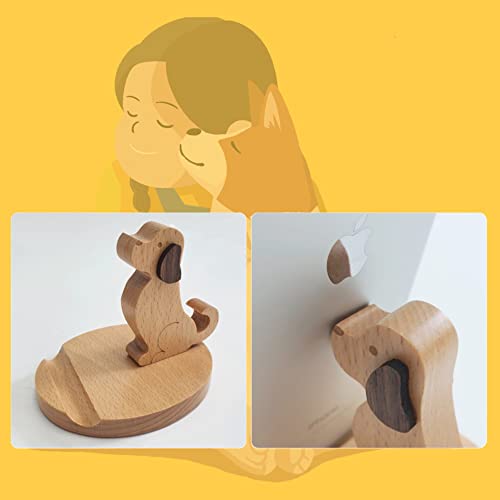 Pokanic Cell Phone Tablet Wooden Stand Dock Holder Cradle Mount Organizer Charger Station Table Desk Room Office School Kitchen Non-Slip Wood (Dog)