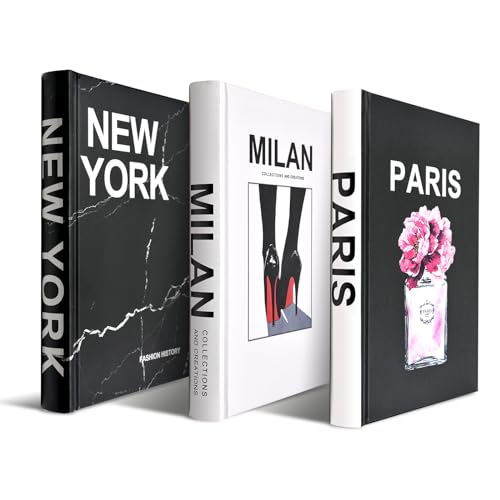 Decorative Books for Home Decor - 3 Piece Modern Hardcover Decorative Book Set, Fashion Design Book Stack, Display Books for Coffee Tables and Shelves