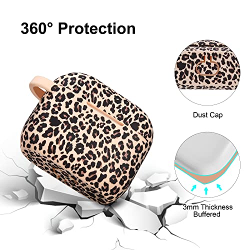 AirPods 3 Case AIRSPO Cute AirPods 3 Case Cover for AirPods 3 Leopard Printed AirPods 3rd Generation Protective Skin for Women, Girls with Pom Pom Fur Ball Keychain (Khaki/Cheetah)