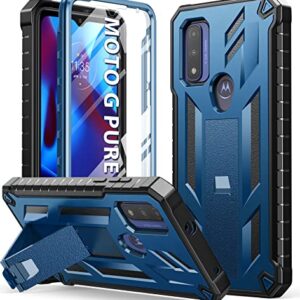 for Motorola Moto-G Pure Phone Case: Moto G-Power 2022 Case Heavy Duty Military Grade Hard Protection Shock Proof Grip | Durable Dual-Layer Armor Design Protective Case Moto G Play 2023(Blue)