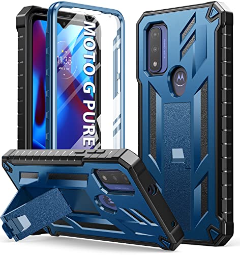 for Motorola Moto-G Pure Phone Case: Moto G-Power 2022 Case Heavy Duty Military Grade Hard Protection Shock Proof Grip | Durable Dual-Layer Armor Design Protective Case Moto G Play 2023(Blue)