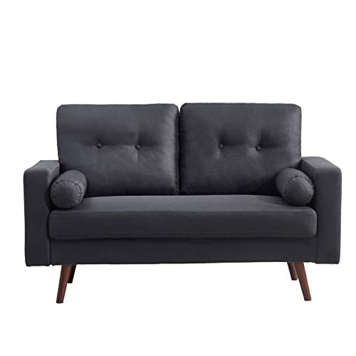 Cinnic Modern Loveseat Sofa, Mid Century 2-Seat Sofa Couch Furniture with Solid Wood Legs for Living Room, Bedroom, Apartment/Easy, Tool-Free Assembly Love Seat Couch (Loveseat, Dark Gray)