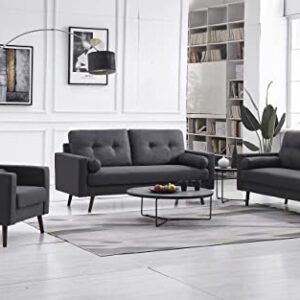 Cinnic Modern Loveseat Sofa, Mid Century 2-Seat Sofa Couch Furniture with Solid Wood Legs for Living Room, Bedroom, Apartment/Easy, Tool-Free Assembly Love Seat Couch (Loveseat, Dark Gray)