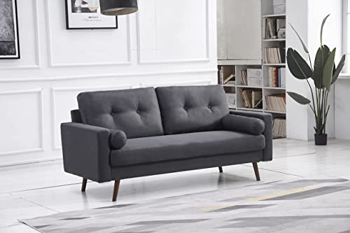 Cinnic Modern Loveseat Sofa, Mid Century 2-Seat Sofa Couch Furniture with Solid Wood Legs for Living Room, Bedroom, Apartment/Easy, Tool-Free Assembly Love Seat Couch (Loveseat, Dark Gray)