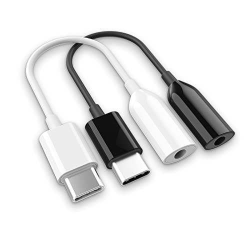 Bojuren USB Type C to 3.5mm Headphone Jack Adapter, 2Pack USB C to Aux Audio Dongle Cable Compatible with Samsung S21 S20 Ultra S20+ Note 20 10 S10 S9 Plus,Pixel 4 3 2 XL,iPad Pro (White & Black)