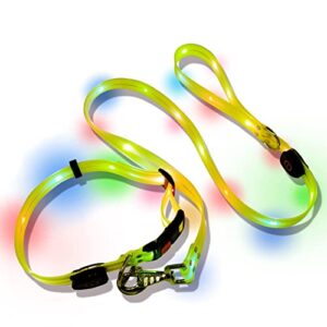 Led Light Up Dog Collar and Leash for Night Time Walking Glow in The Dark Dog Leashes and Collars Set Waterproof Rechargeable