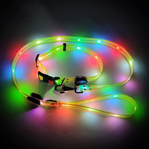 Led Light Up Dog Collar and Leash for Night Time Walking Glow in The Dark Dog Leashes and Collars Set Waterproof Rechargeable