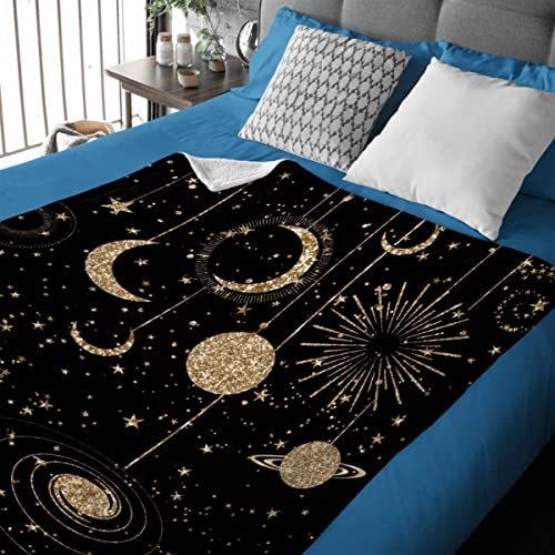 Comforzykets Creativity Art Star Moon Galxy Sun Warm Throw Blankets Super Soft Fluffy Comfortable Flannel Fleece Cozy Plush Blanket for Couch Bed Travel Gifts 80''x60 Large for Adults