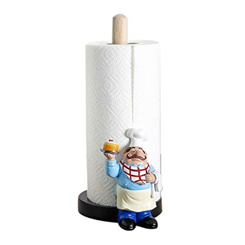 YANGMEI Adjustable Paper Towel Holder, Chef Style Resin Paper Towel Dispenser, Chef Figurines Creative Roll Paper Stand for Kitchen Cafe Restaurant Cake Shop Dessert Shop Decoration Ornament(Blue)