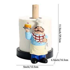 YANGMEI Adjustable Paper Towel Holder, Chef Style Resin Paper Towel Dispenser, Chef Figurines Creative Roll Paper Stand for Kitchen Cafe Restaurant Cake Shop Dessert Shop Decoration Ornament(Blue)