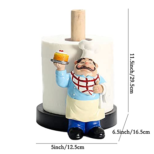 YANGMEI Adjustable Paper Towel Holder, Chef Style Resin Paper Towel Dispenser, Chef Figurines Creative Roll Paper Stand for Kitchen Cafe Restaurant Cake Shop Dessert Shop Decoration Ornament(Blue)