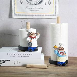 YANGMEI Adjustable Paper Towel Holder, Chef Style Resin Paper Towel Dispenser, Chef Figurines Creative Roll Paper Stand for Kitchen Cafe Restaurant Cake Shop Dessert Shop Decoration Ornament(Blue)