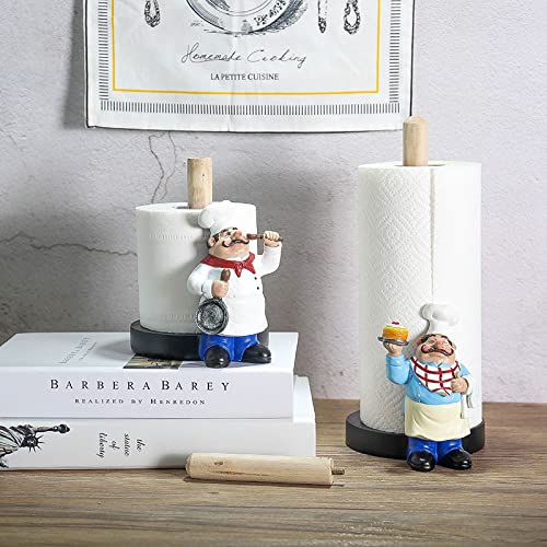 YANGMEI Adjustable Paper Towel Holder, Chef Style Resin Paper Towel Dispenser, Chef Figurines Creative Roll Paper Stand for Kitchen Cafe Restaurant Cake Shop Dessert Shop Decoration Ornament(Blue)