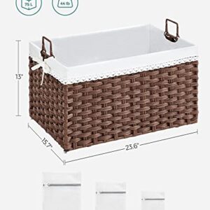 SONGMICS Laundry Basket, Laundry Hamper with 2 Removable Liner Bags & 3 Mesh Laundry Bags, 75L Sturdy Tall Laundry Bin, Freestanding Clothes Hamper with Handles, for Bathroom Dorm, Brown URST375K01